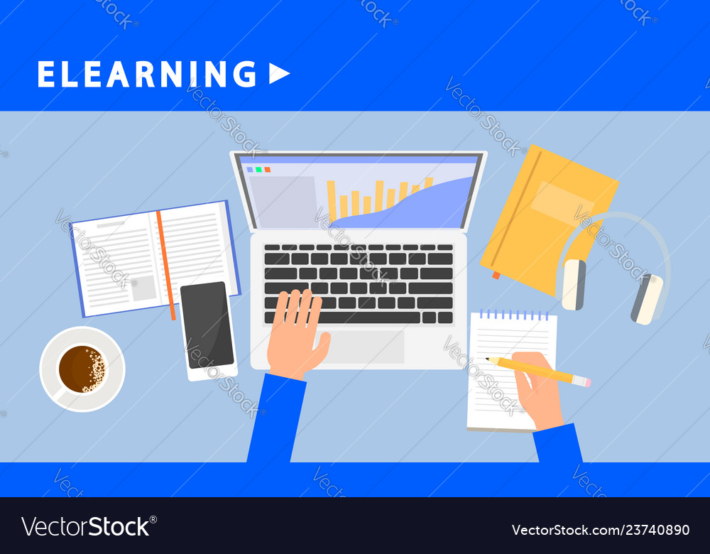 Elearning banner flat style Royalty Free Vector Image
