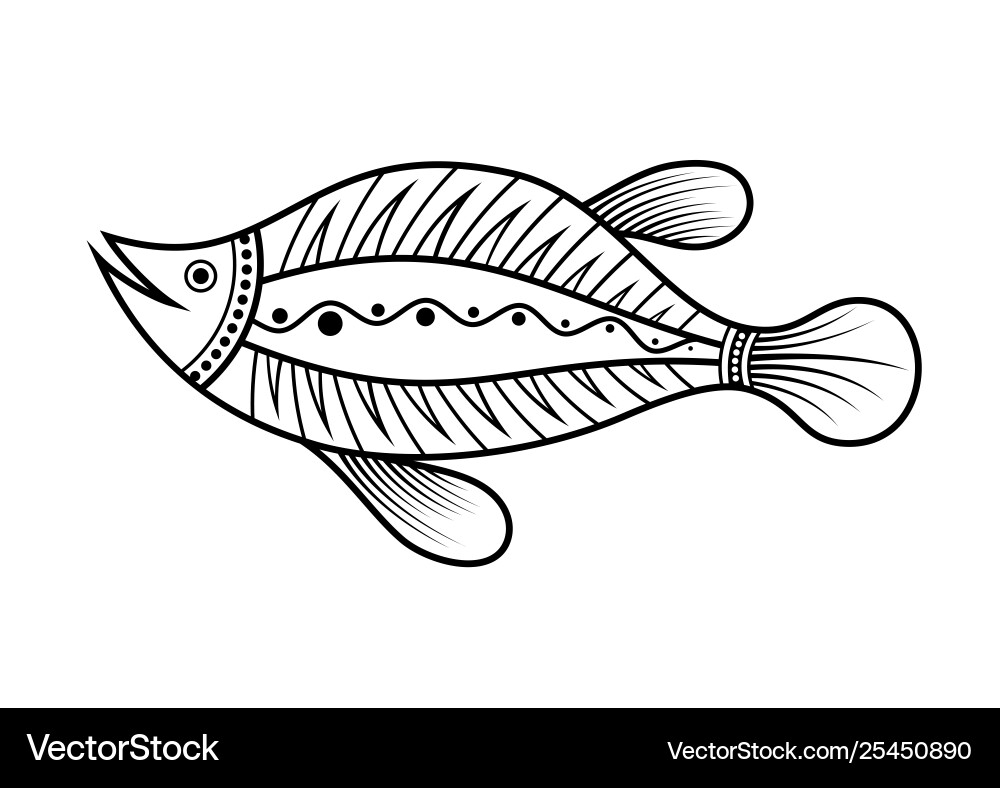 Fish aboriginal art style monochrome isolated on Vector Image