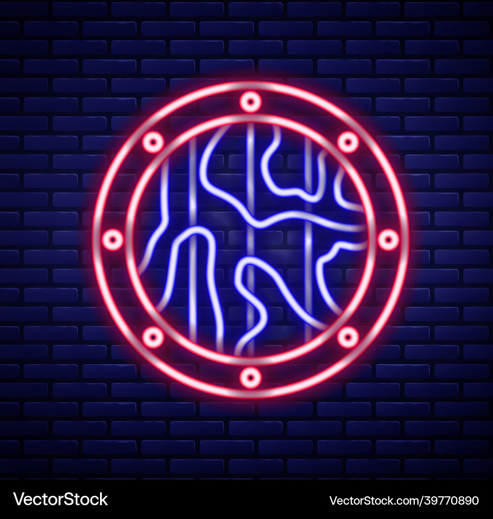Glowing neon line round wooden shield icon Vector Image