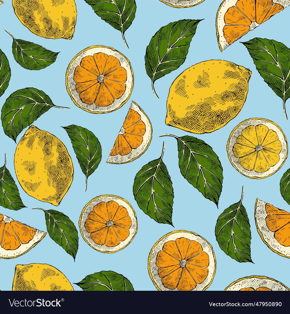 Lemons hand drawn retro seamless pattern Vector Image