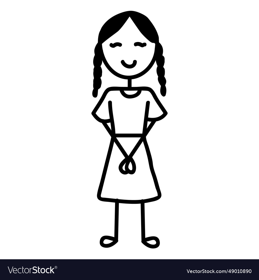 Standing and smiling girl doodle Royalty Free Vector Image