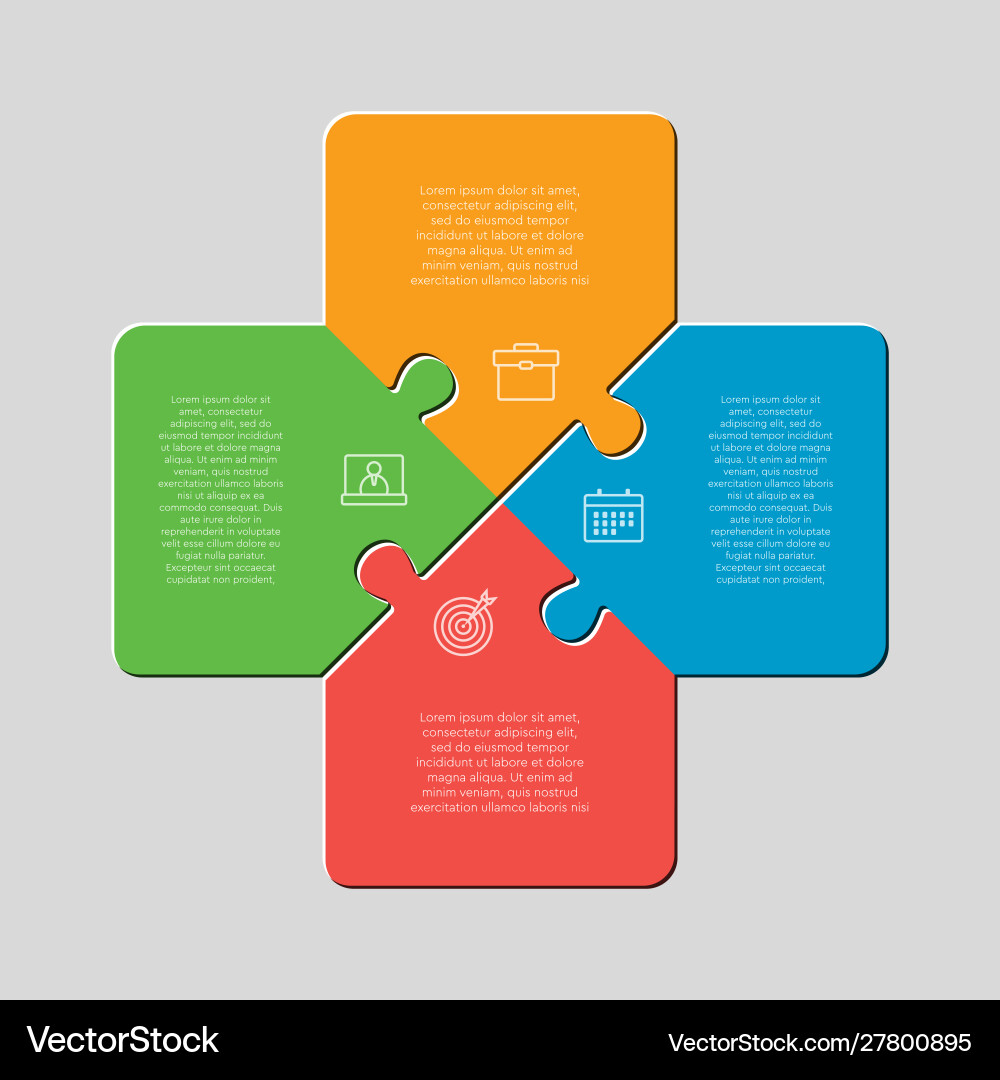 Four jigsaw puzzle square diagram info graphic Vector Image
