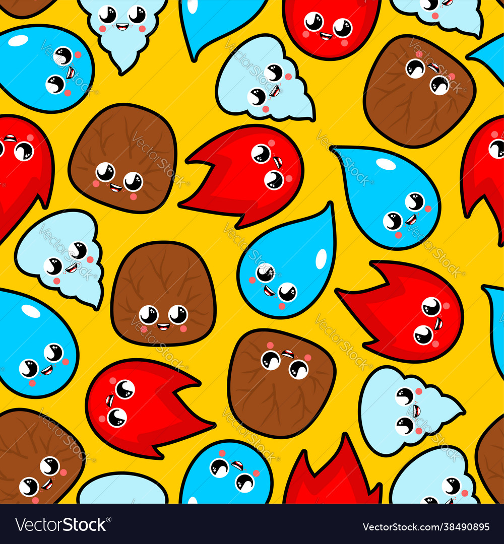 Four natural elements pattern seamless cute Vector Image