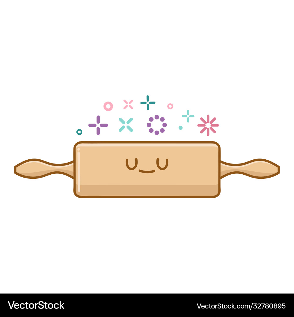 Kawaii baking dough roller icon cartoon Royalty Free Vector