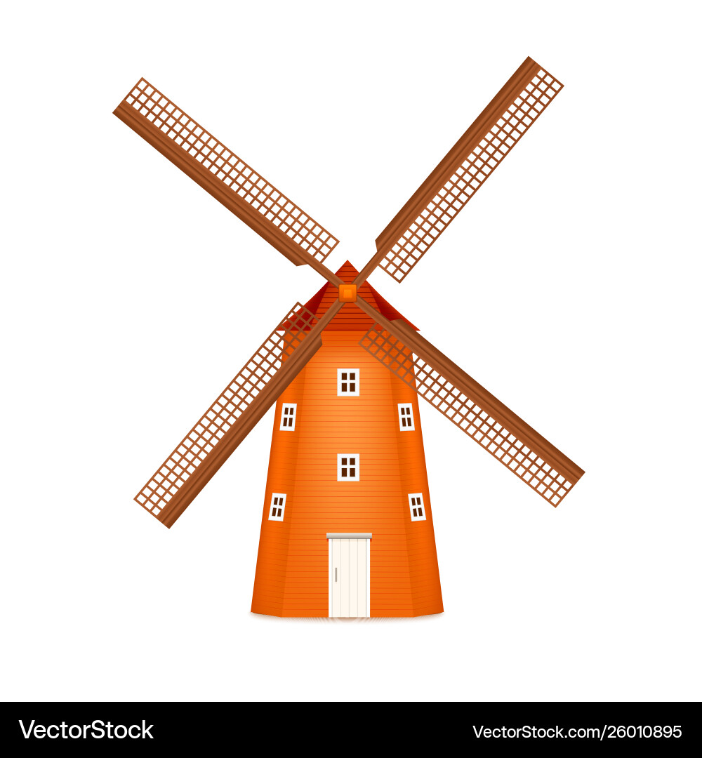 Realistic 3d detailed traditional rural windmill Vector Image