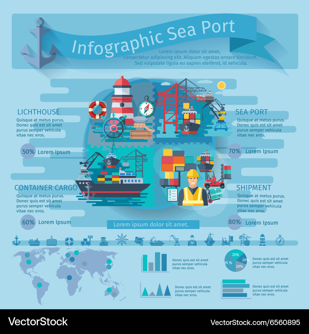 Sea port infographics set Royalty Free Vector Image