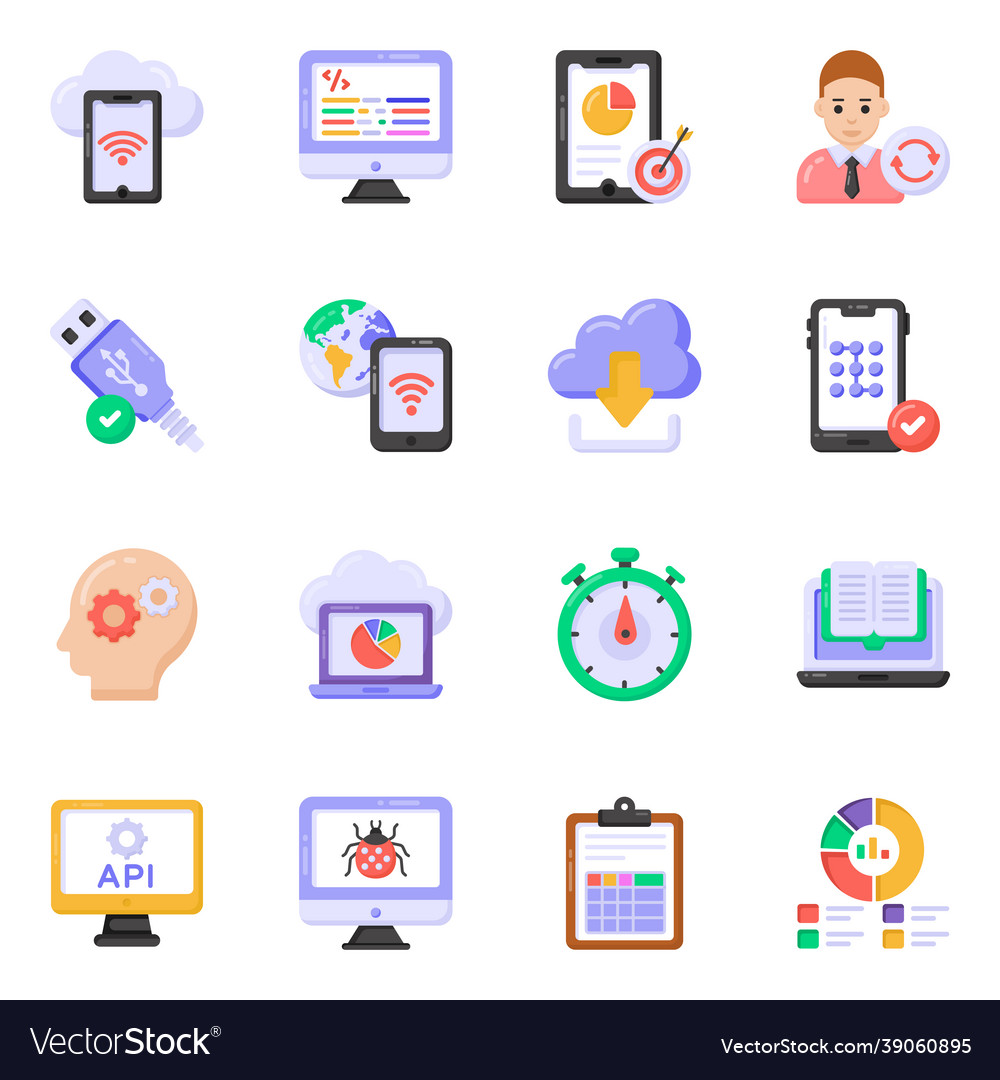 Set of data science in flat icons Royalty Free Vector Image