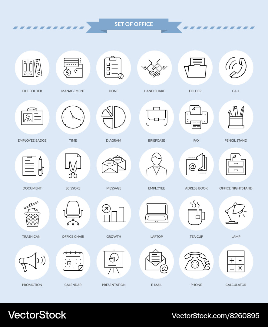 Set of office icons Royalty Free Vector Image - VectorStock