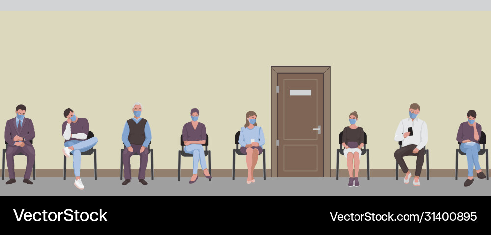 Social distancing people sitting on chairs Vector Image
