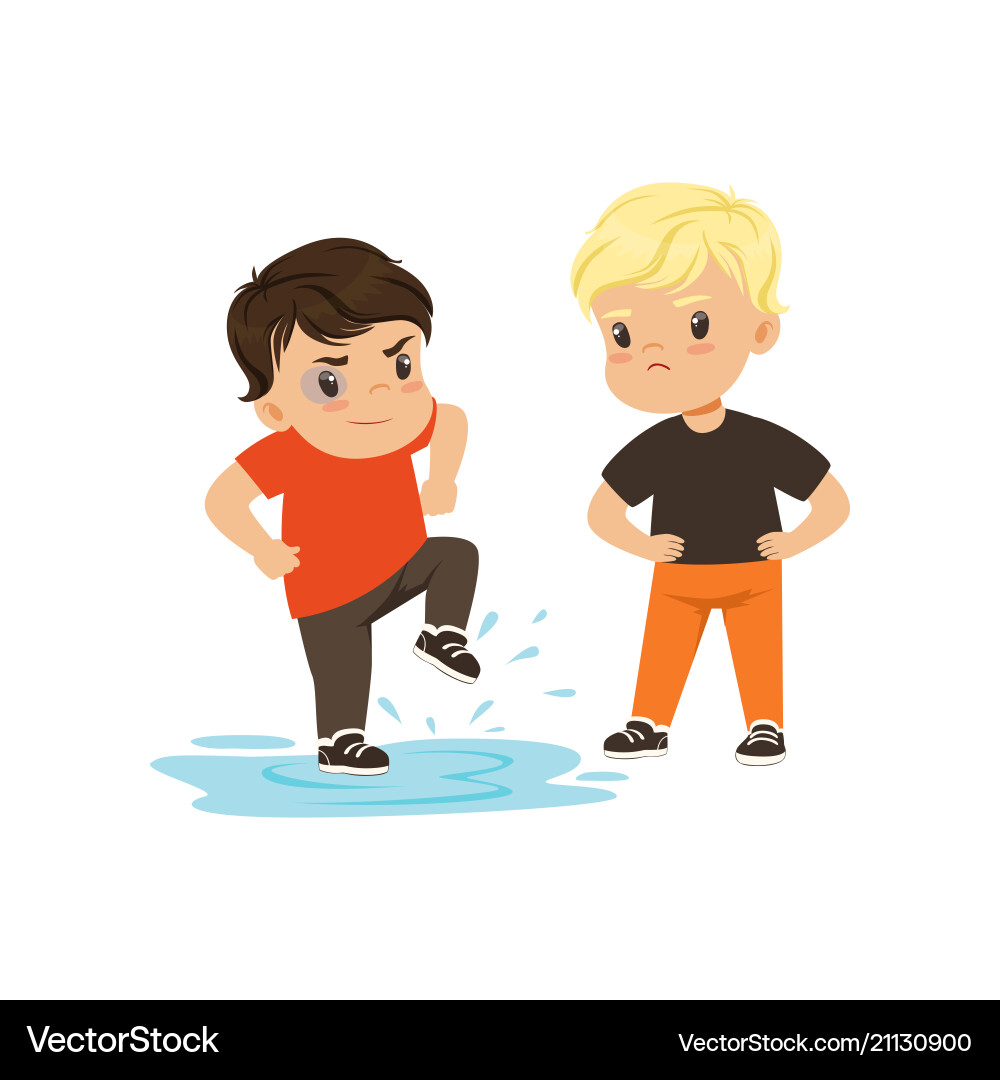 Brave litlle boy trying to stop the bully Vector Image