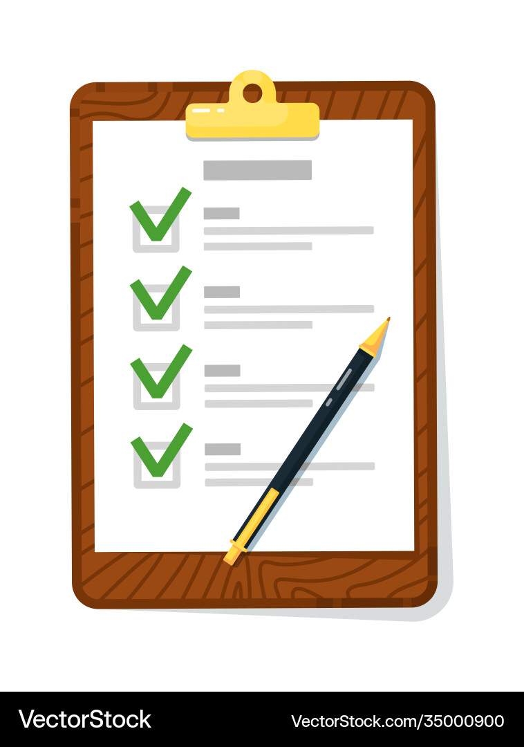 Checklist clipboard with tick mark and pen Vector Image
