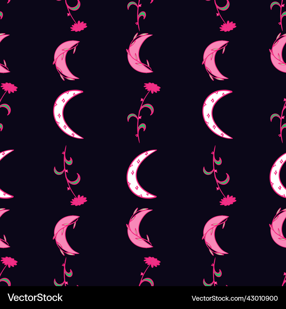 Crescent moon and flowers abstract seamless Vector Image