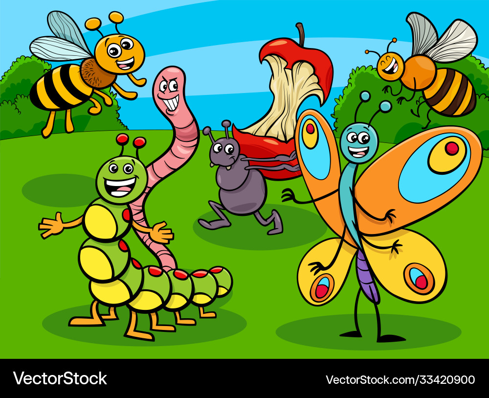 Funny insects and bugs cartoon characters group Vector Image