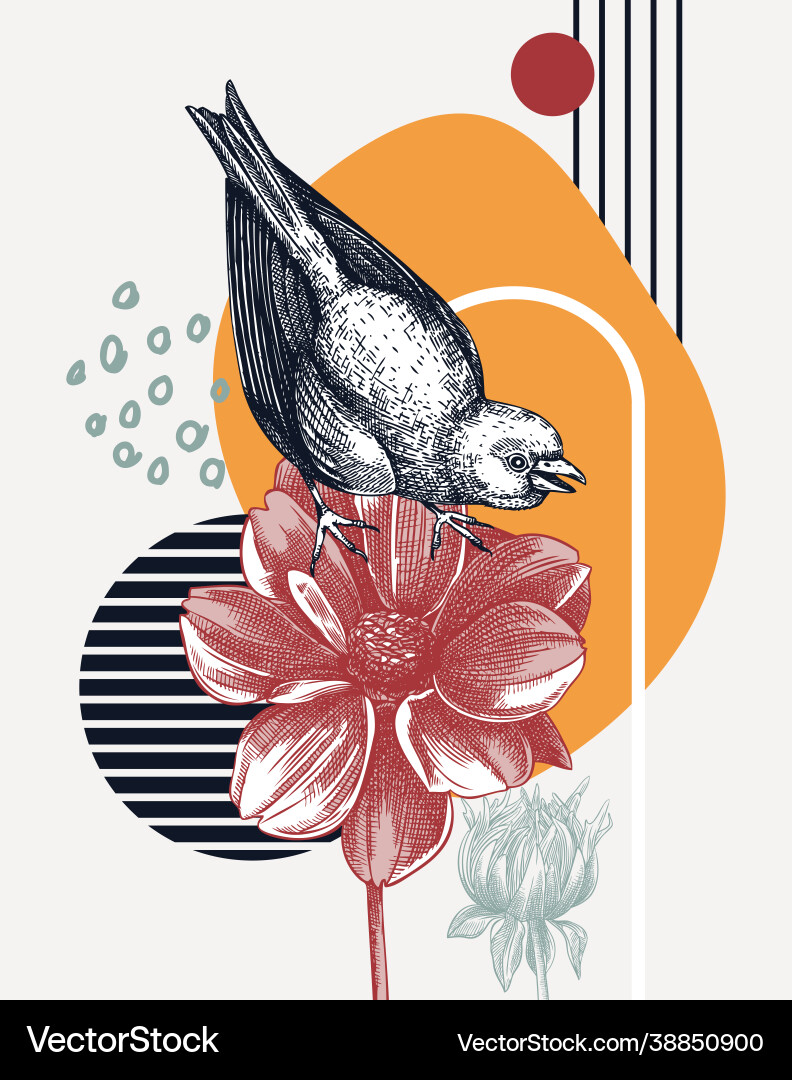 Hand-sketched greenfinch perching bird on d Vector Image