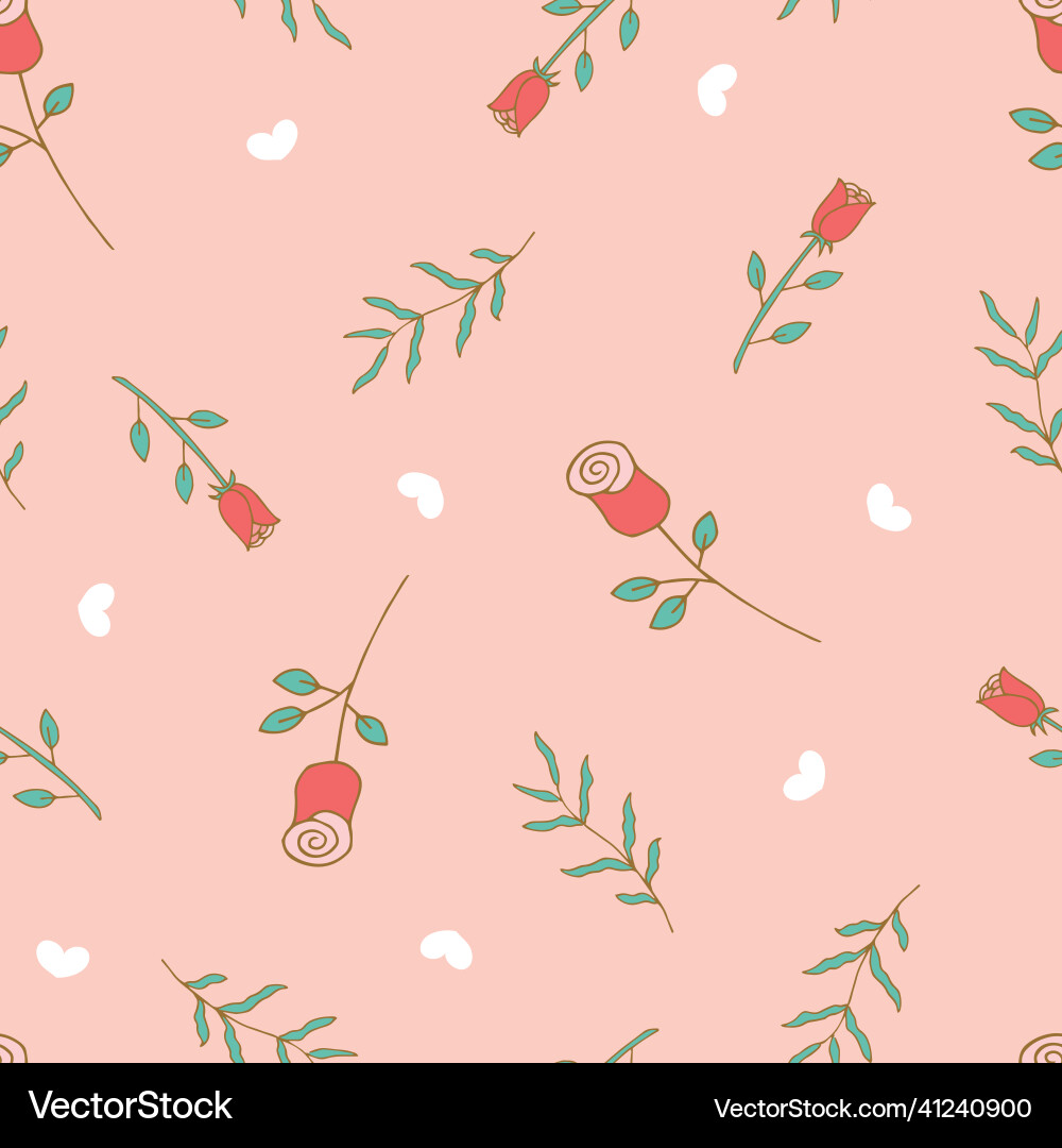 Love rose buds and hearts seamless pattern Vector Image