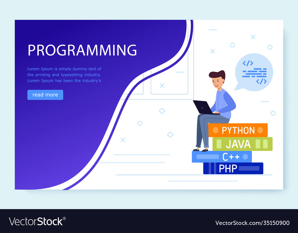 Programmer sits on a stack books thinking Vector Image