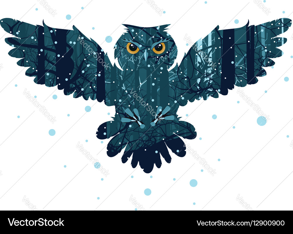 Snowy Winter Forest and Owl Royalty Free Vector Image