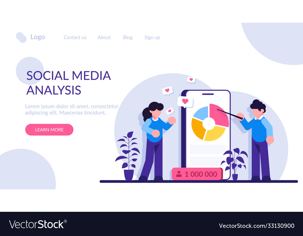 Social media analysis concept marketer analyzes Vector Image Social media analysis concept marketer analyzes Vector Image
