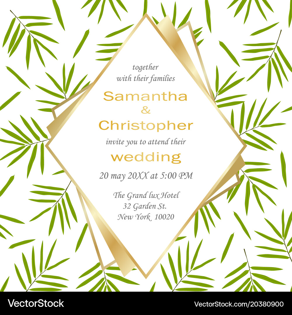 Wedding glamorous invitation with bamboo leaves Vector Image