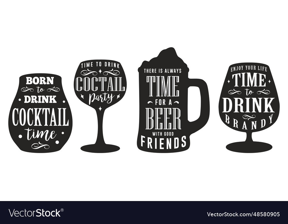 Alcoholic drinks set stickers monochrome Vector Image Alcoholic drinks set stickers monochrome Vector Image