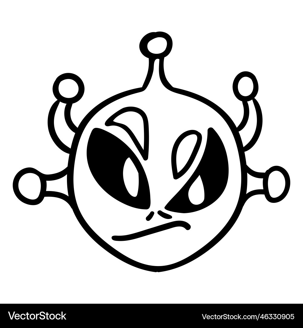 Angry 5 antenna aliens head stroke Royalty Free Vector Image