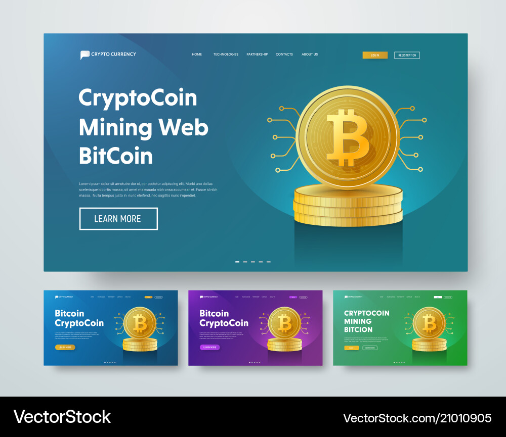 Design header with gold stacks of bitcoin coins Vector Image