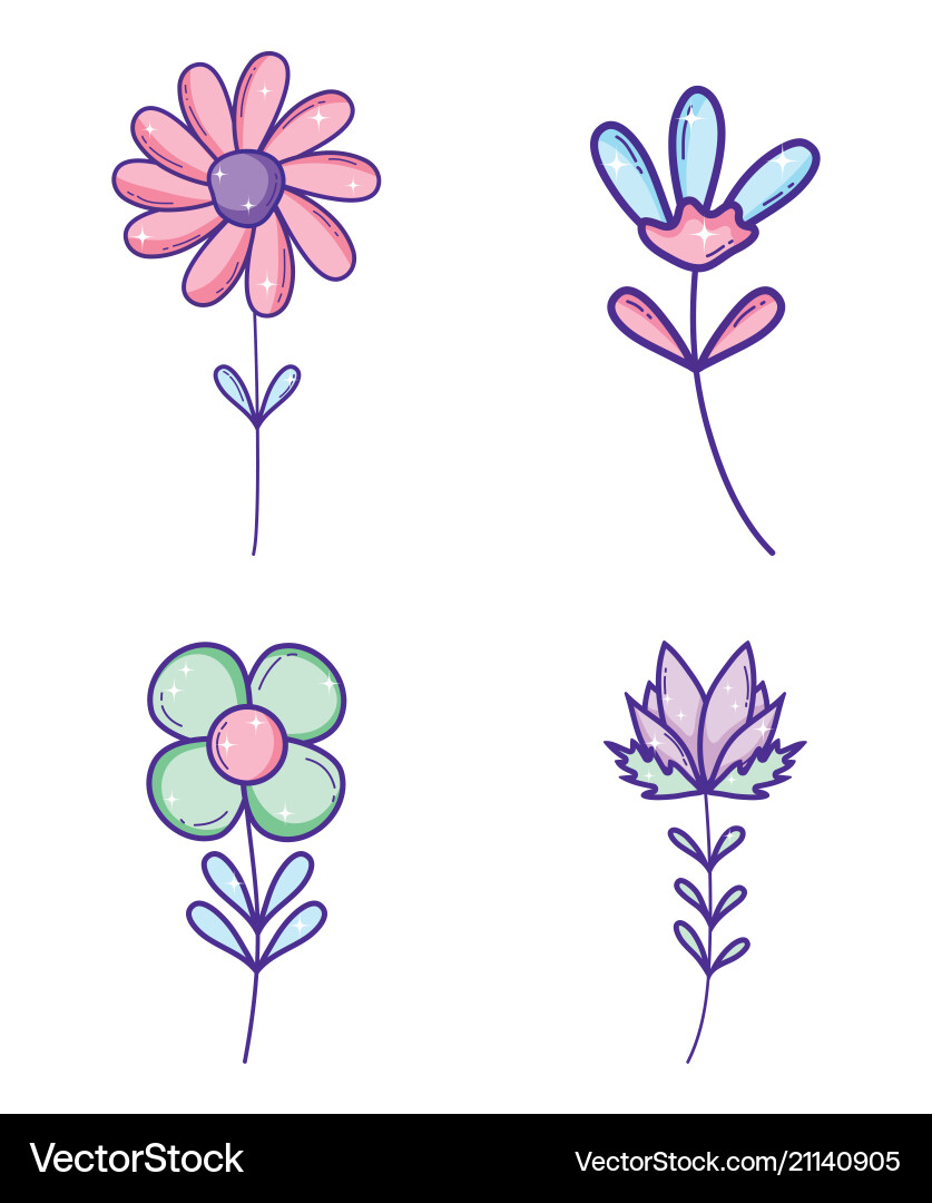 Set of cute flowers Royalty Free Vector Image - VectorStock