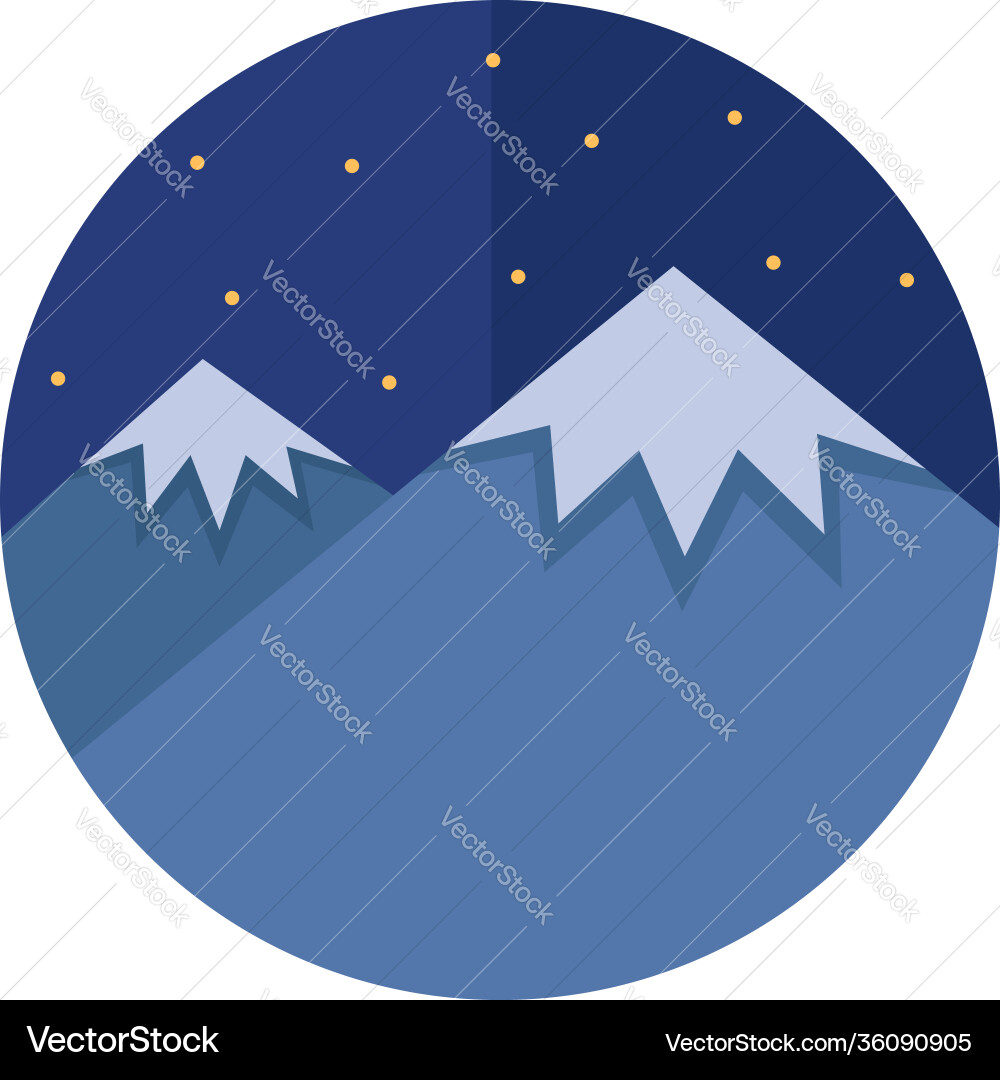 Two mountain tops covered in snow night time Vector Image