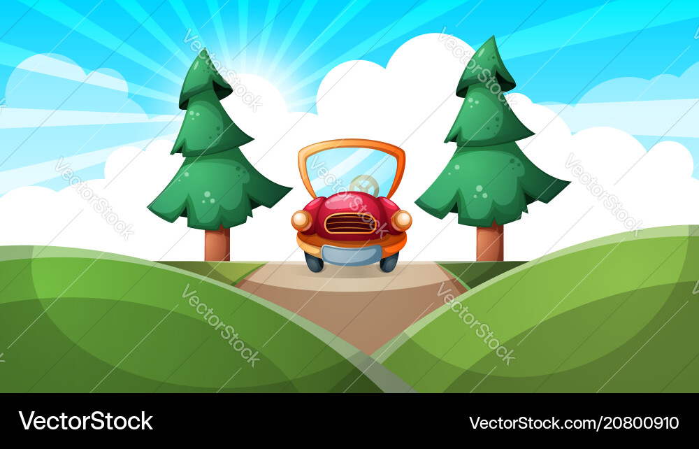Cartoon landscape car road Royalty Free Vector Image