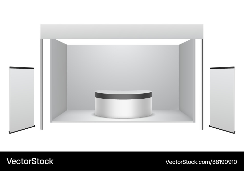 Exhibition booth realistic white stage podium Vector Image