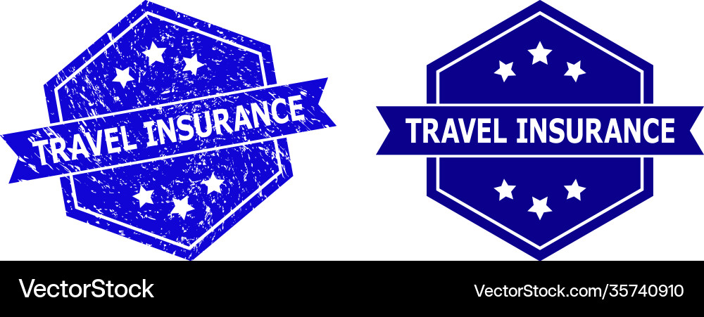 Hexagonal travel insurance watermark with rubber Vector Image