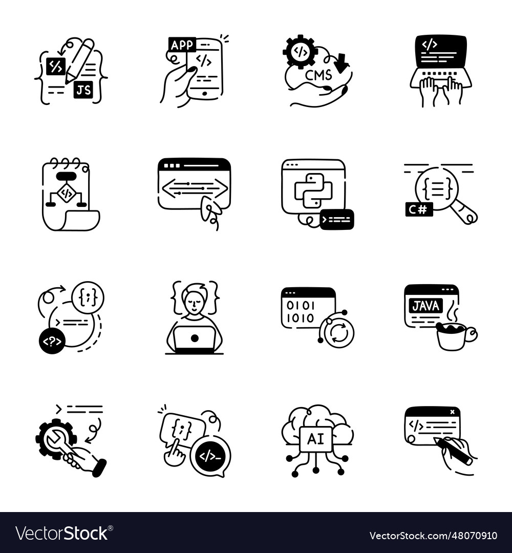Latest web programming hand drawn icons Royalty Free Vector
