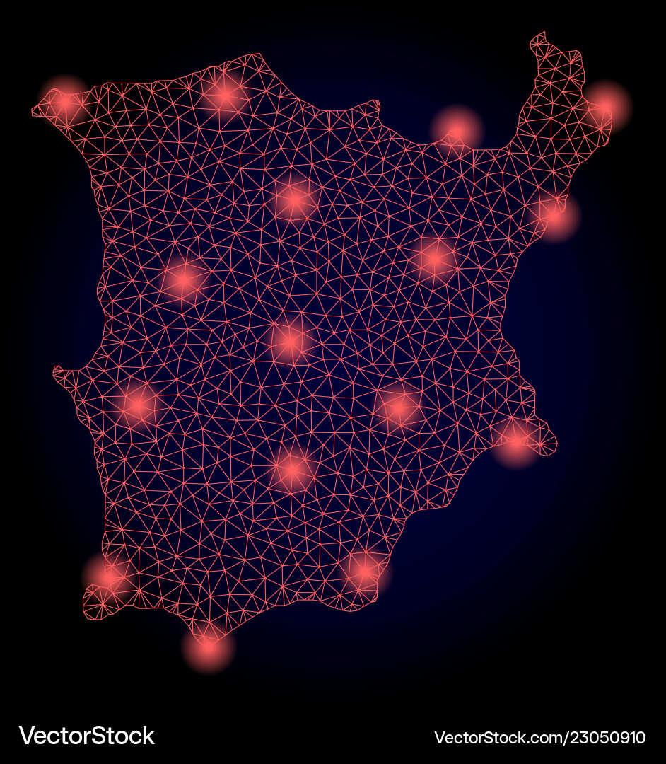 Polygonal 2d mesh map of koh samui with red light Vector Image