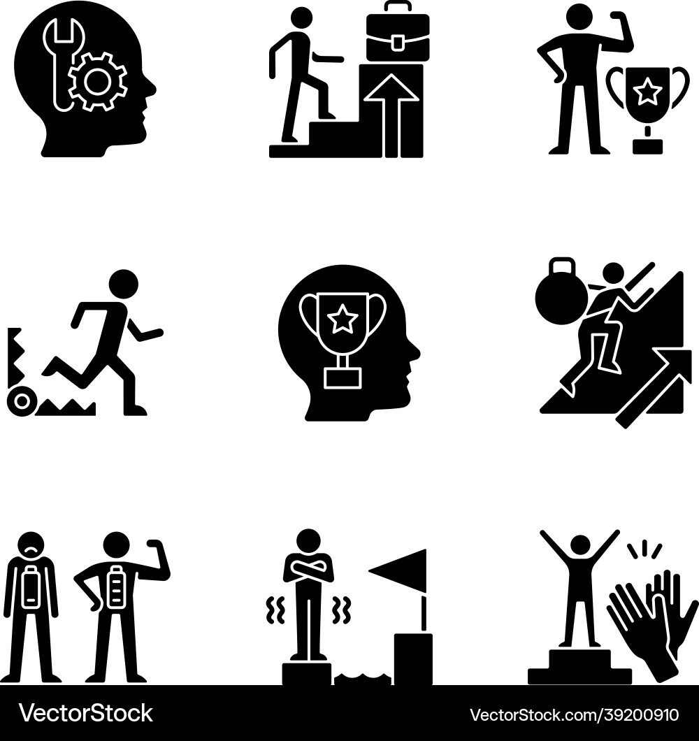 Strong motivation black glyph icons set on white Vector Image