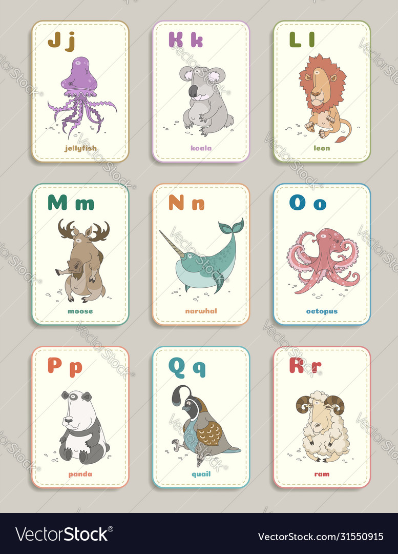 Card alphabet with animals part 2 Royalty Free Vector Image