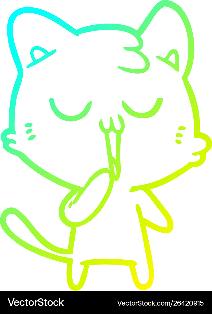 Cold gradient line drawing cartoon cat yawning Vector Image