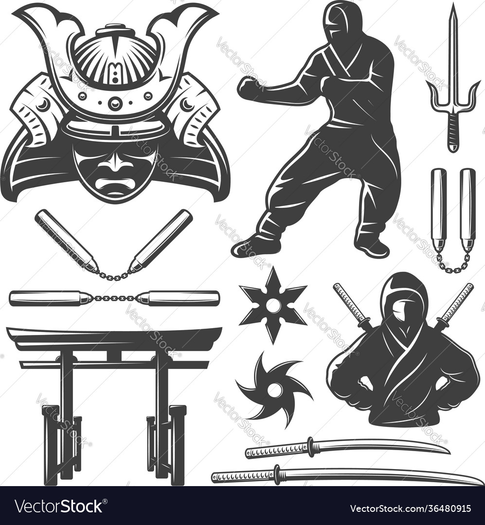 Combat samurai elements set Royalty Free Vector Image