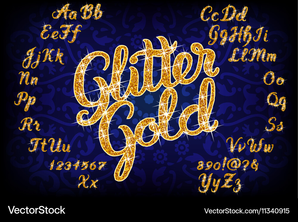 Glitter gold handwritten alphabet Royalty Free Vector Image