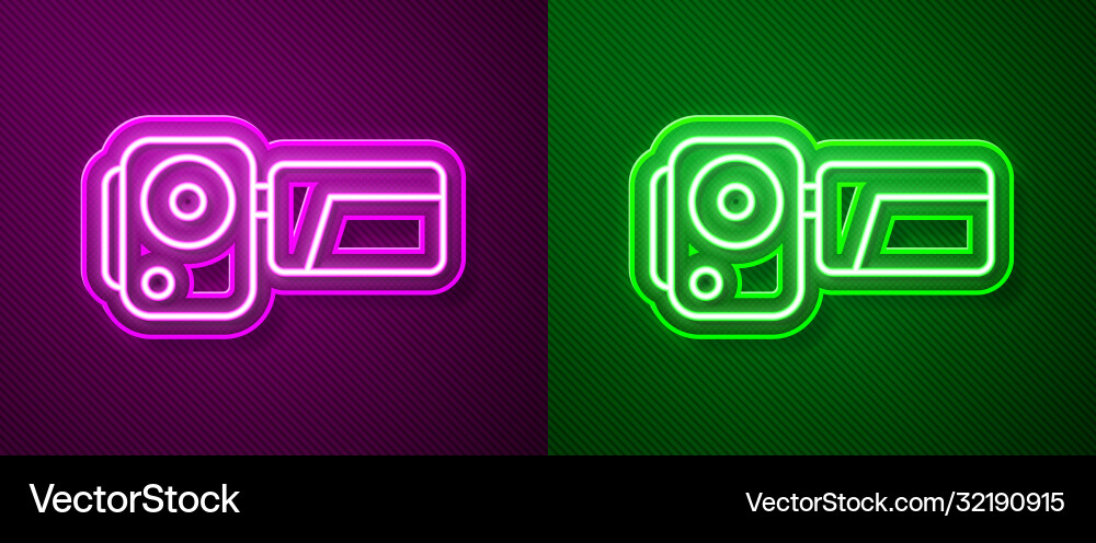 Glowing neon line cinema camera icon isolated Vector Image