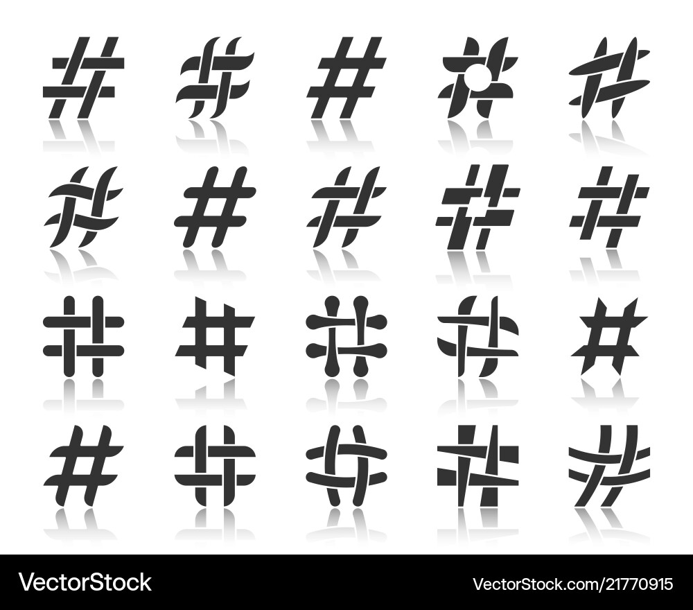 Hashtag black silhouette icons set Royalty Free Vector Image