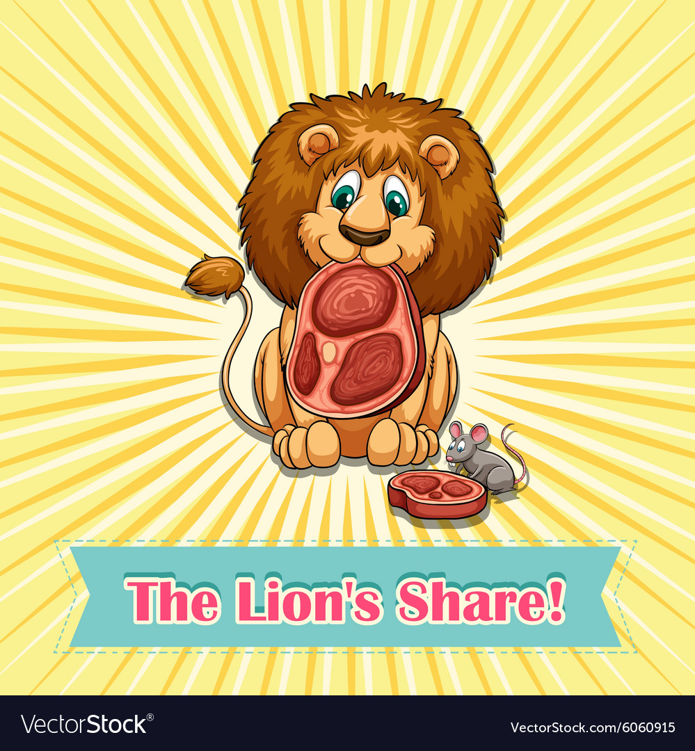 Lion eating big piece of meat Royalty Free Vector Image