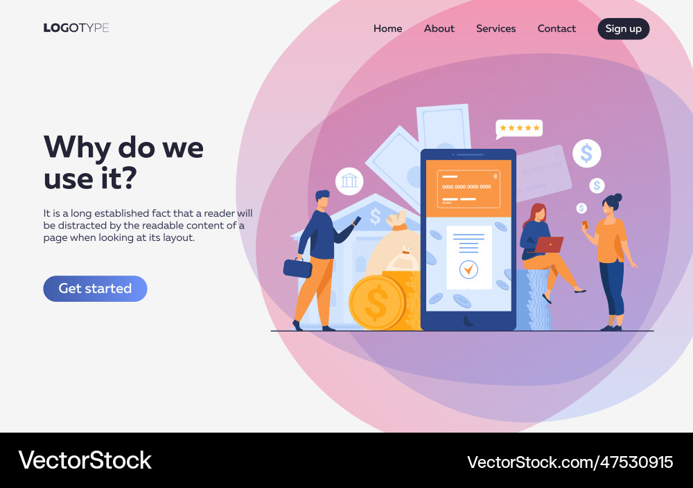 People with smartphones using mobile banking app Vector Image