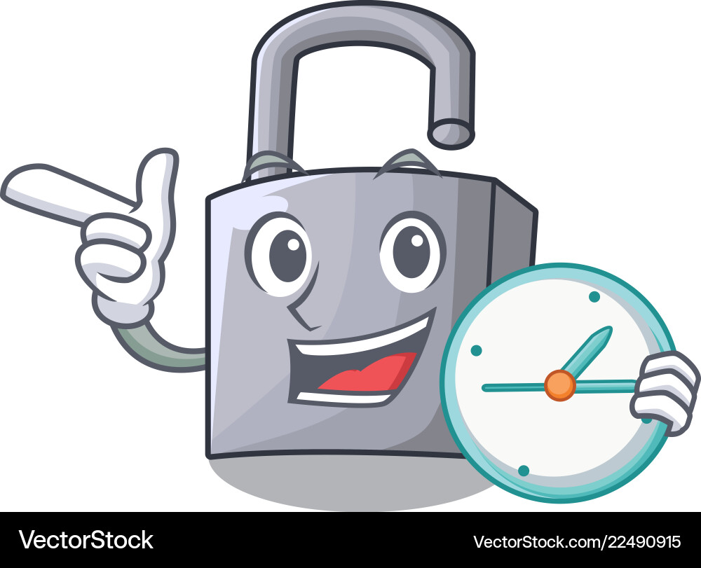 With clock cartoon unlocked padlock on the table Vector Image