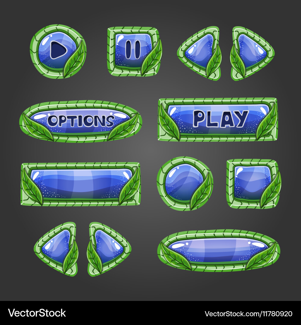 Cartoon blue buttons with leaves Royalty Free Vector Image