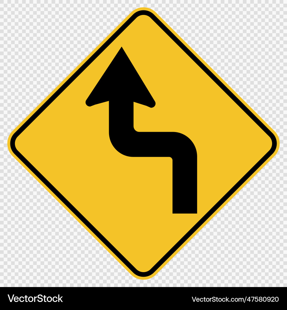 Curves ahead left traffic road sign Royalty Free Vector