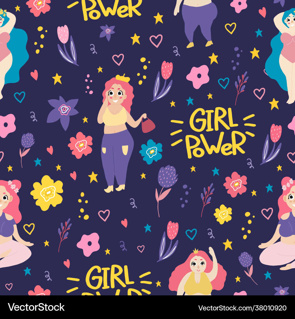 Girl power seamless pattern with plus size women Vector Image
