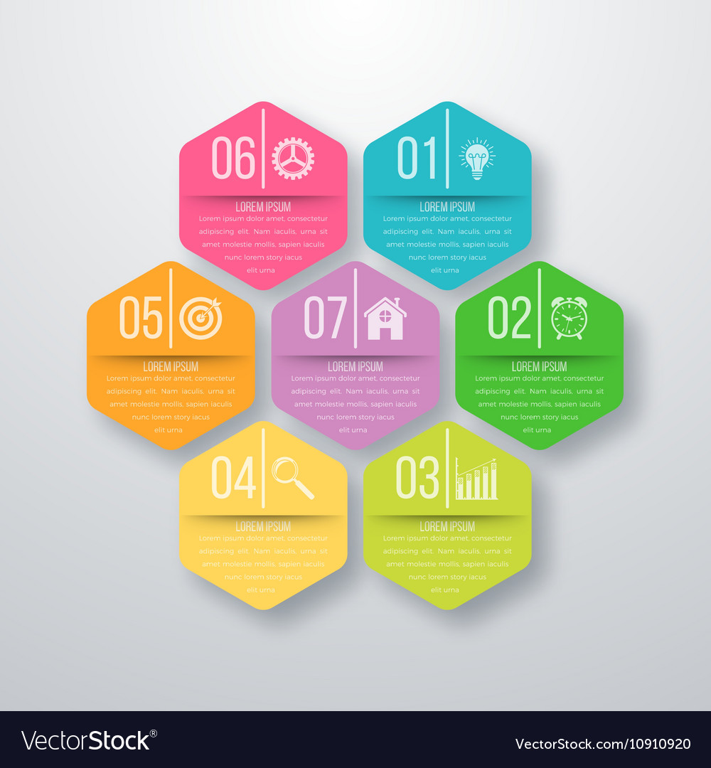 Infographics seven hexagons Royalty Free Vector Image