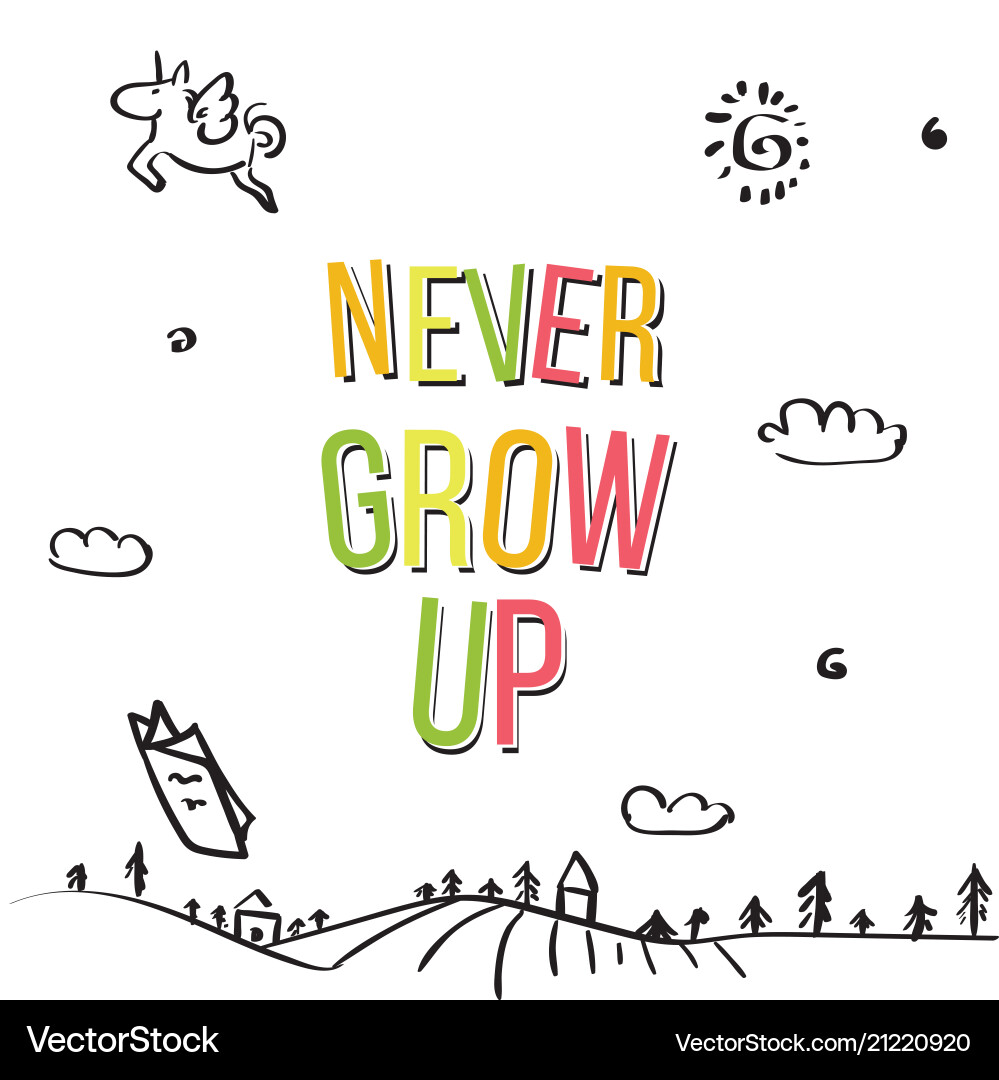 Never grow up decorative lettering Royalty Free Vector Image