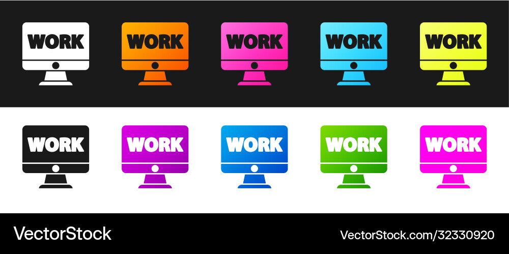 Set computer monitor with text work icon isolated Vector Image