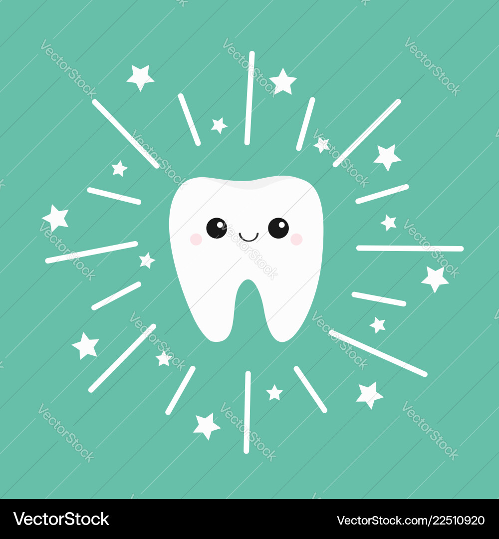 Tooth icon smiling face shining effect stars cute Vector Image
